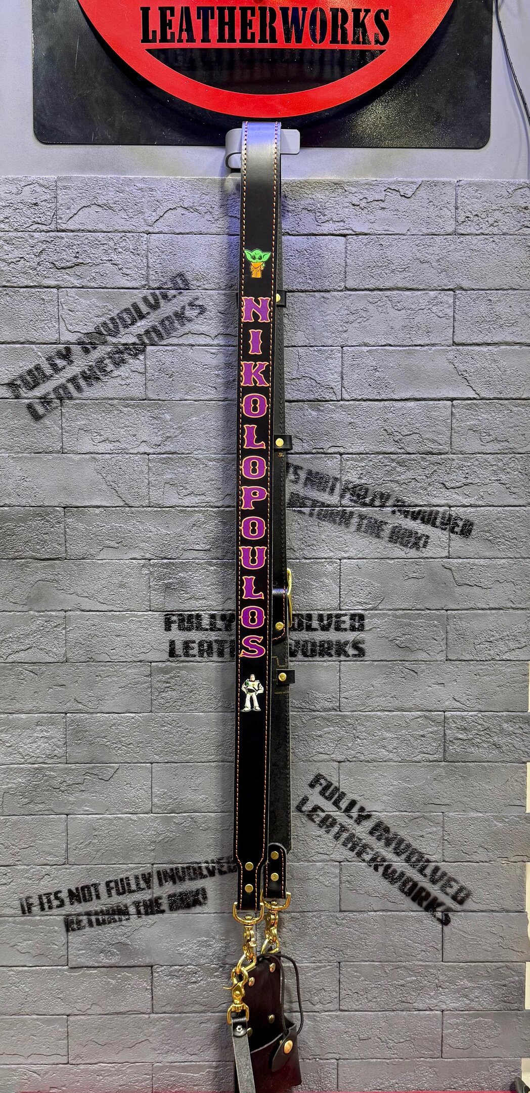 Black Flashover Graphix Custom Leather Radio Strap by Fully Involved Leatherworks