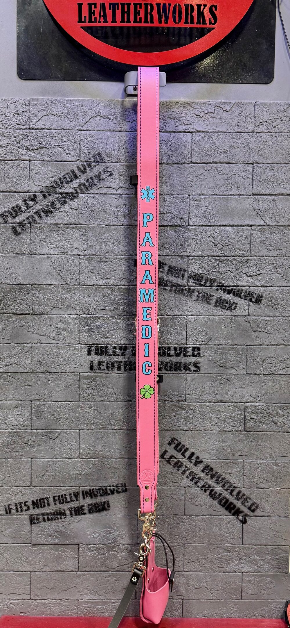 Pink Flashover Graphix Custom Leather Radio Strap by Fully Involved Leatherworks