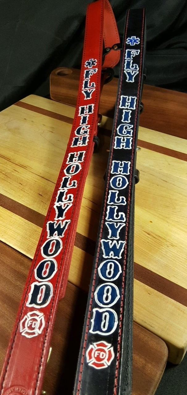 Red Custom Leather Firefighter Radio Strap