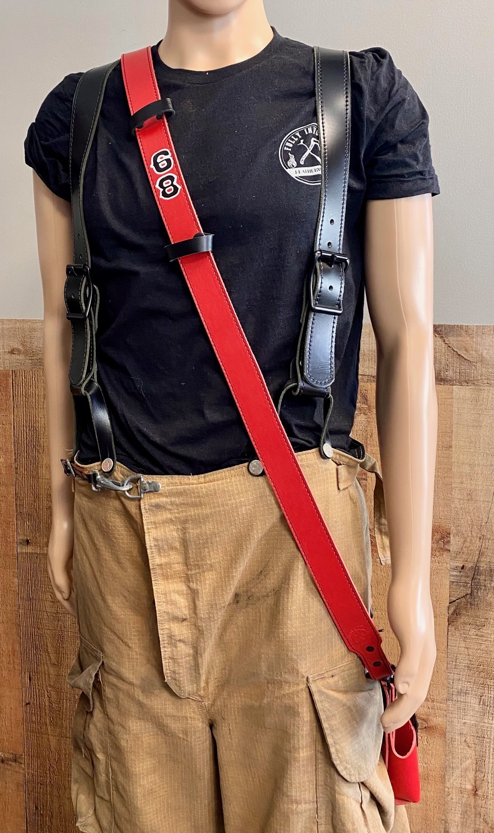 Red Buckle less Custom Leather Radio Strap with Radio Holster