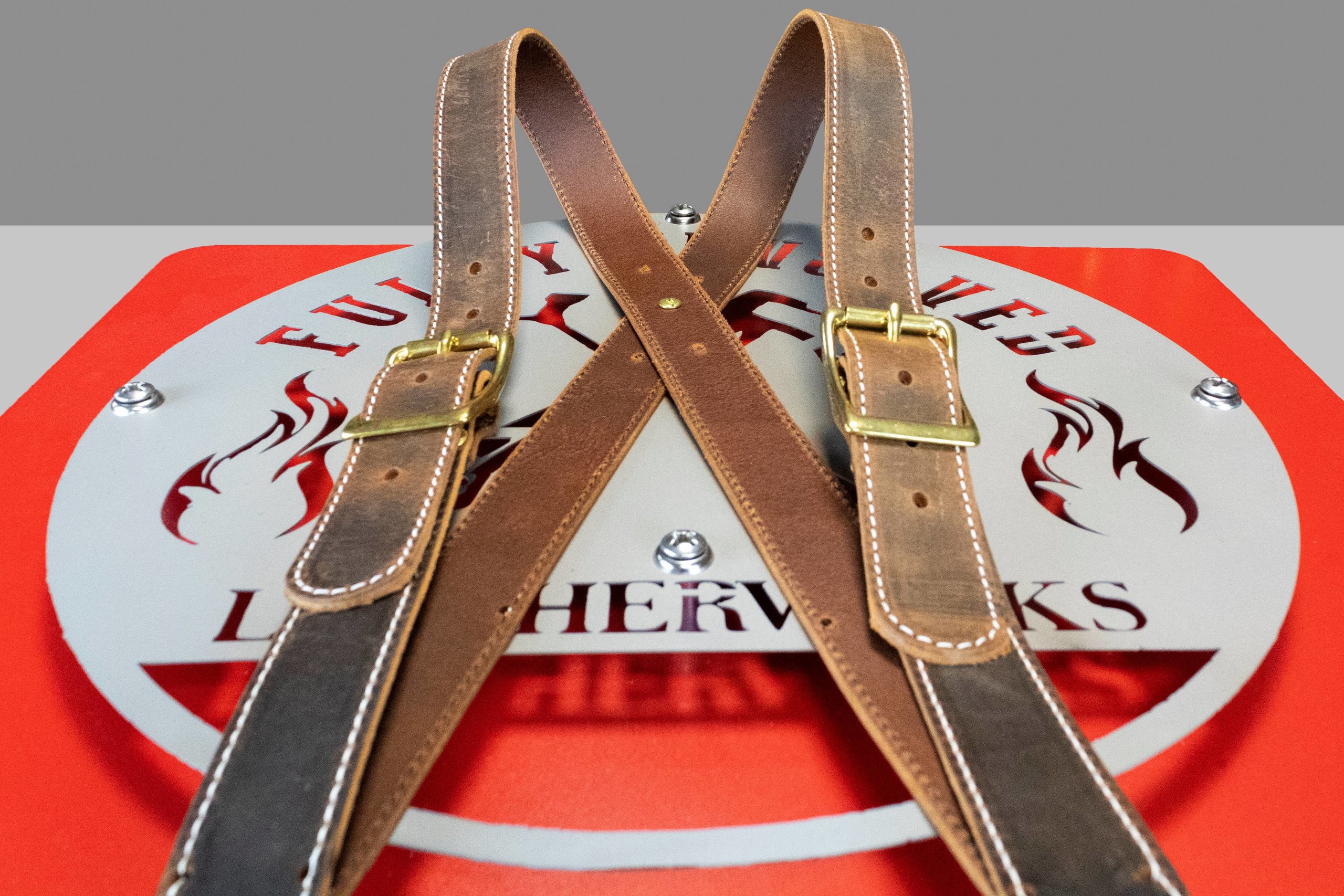 Rustic Brown Leather X-Back Suspenders for Firefighters by Fully ...