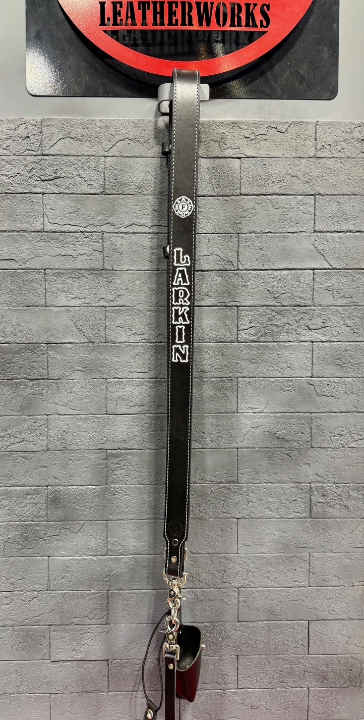 Black Custom Leather Firefighter Radio Strap with Holster