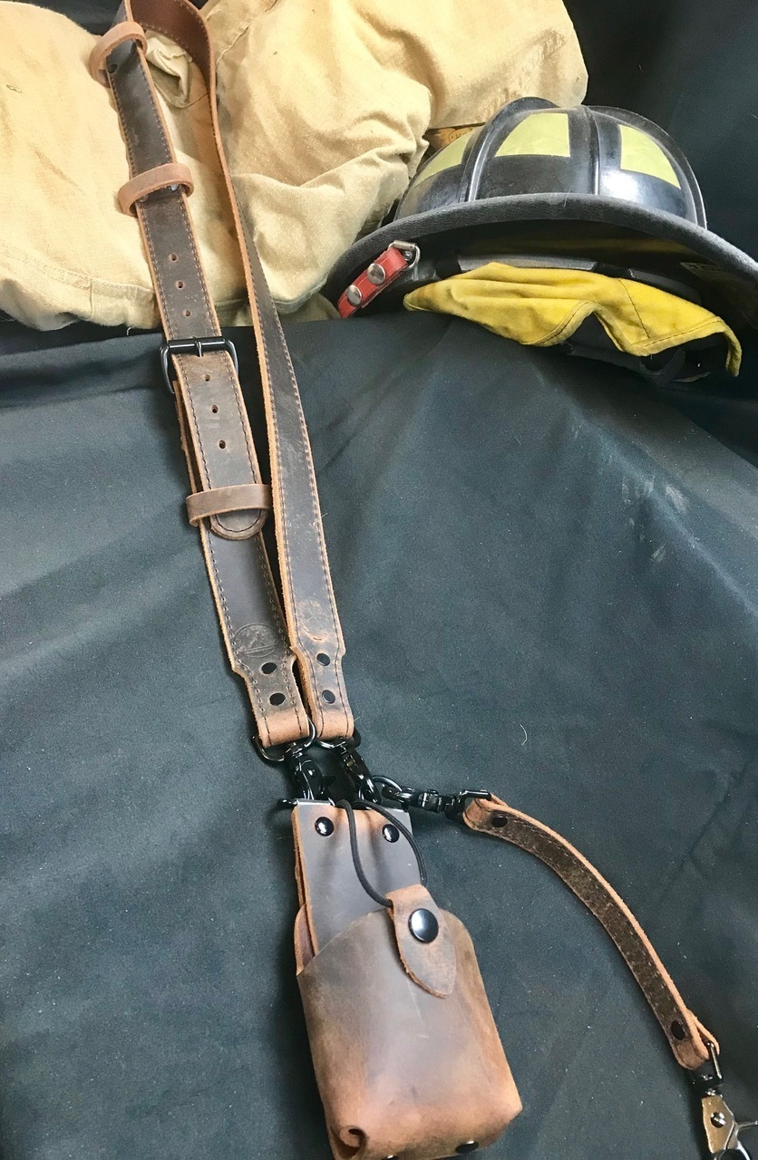 Rustic Smoke Leather Firefighter Radio Strap with Holster