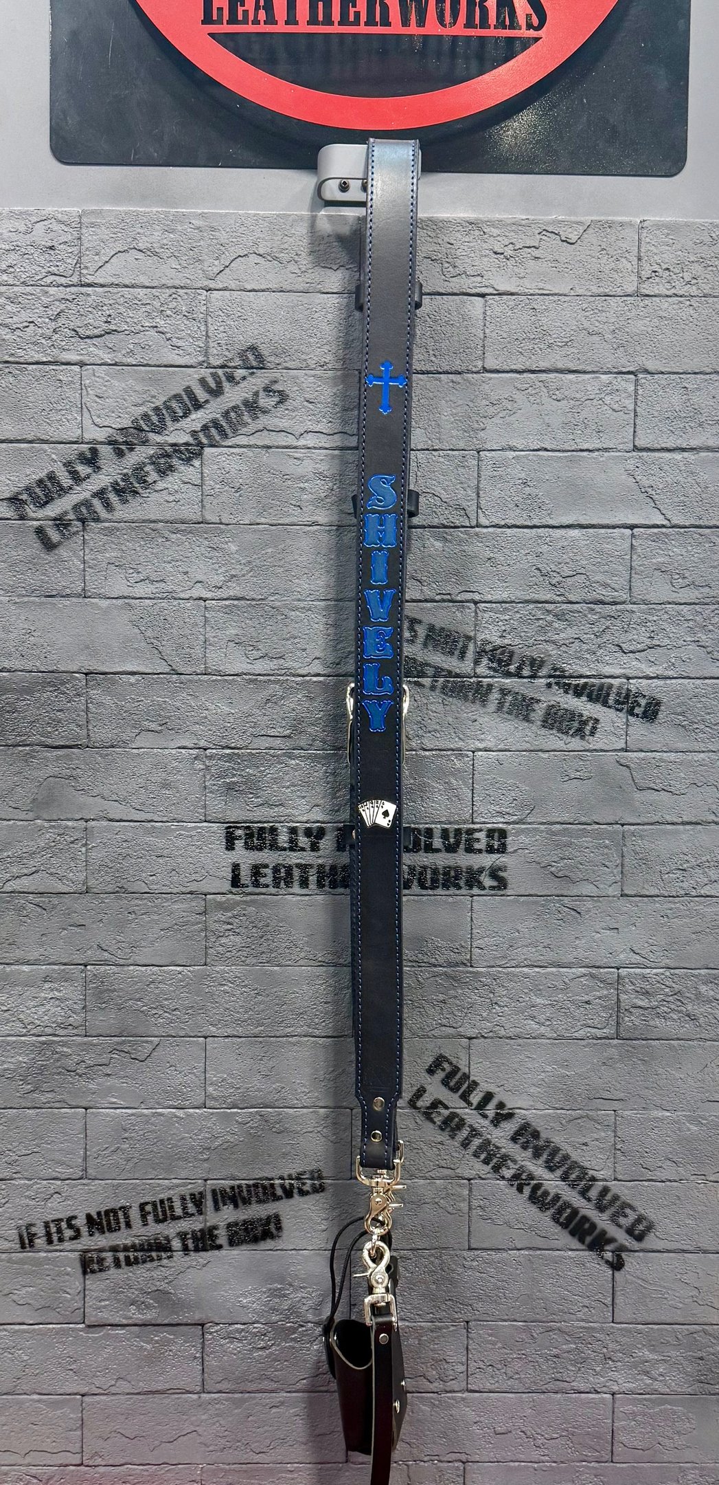 Black Custom Leather Firefighter Radio Strap with Holster