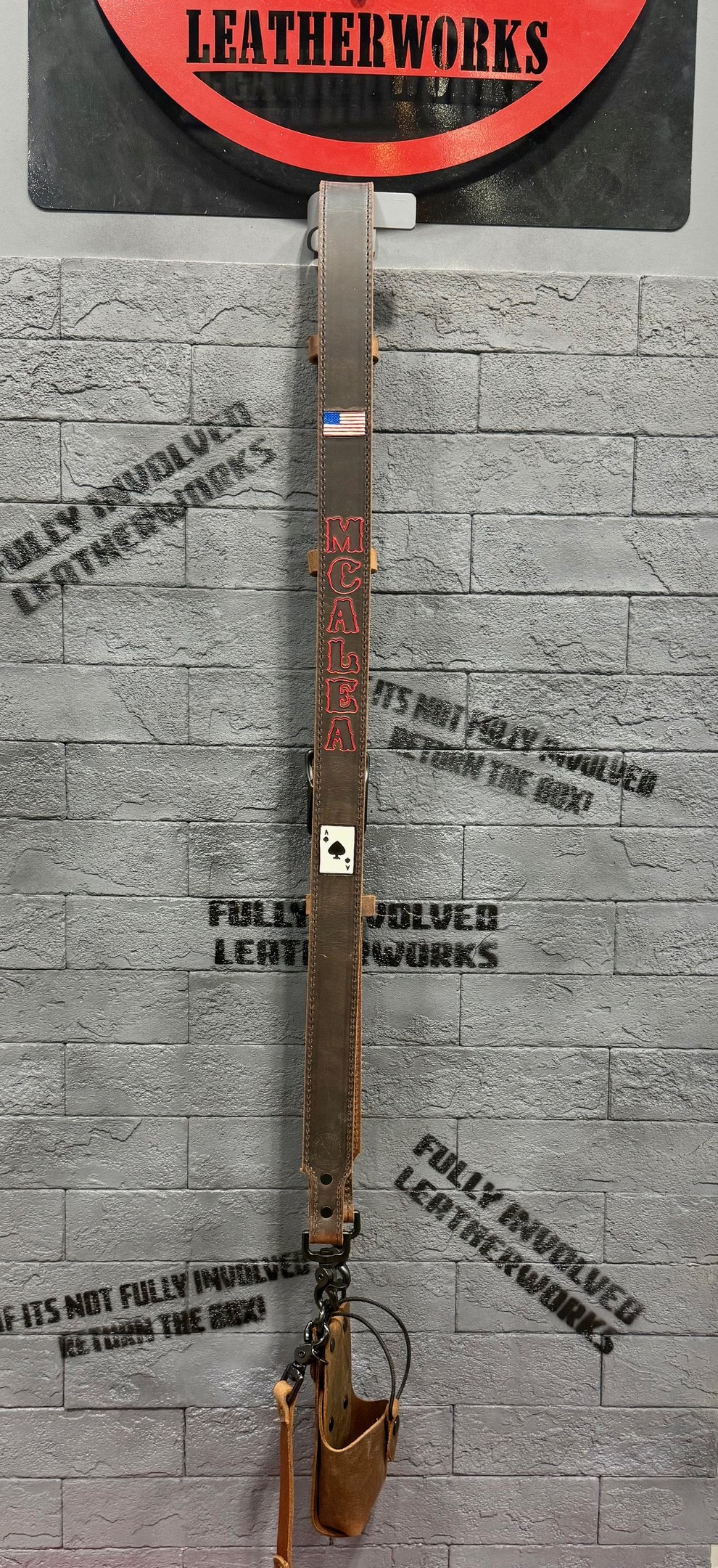 Rustic Brown Custom Leather Firefighter Radio Strap with Holster