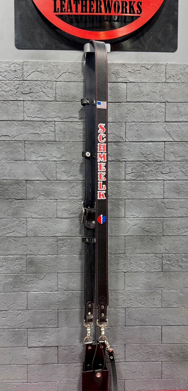 Black Custom Leather Firefighter Radio Strap with Holster