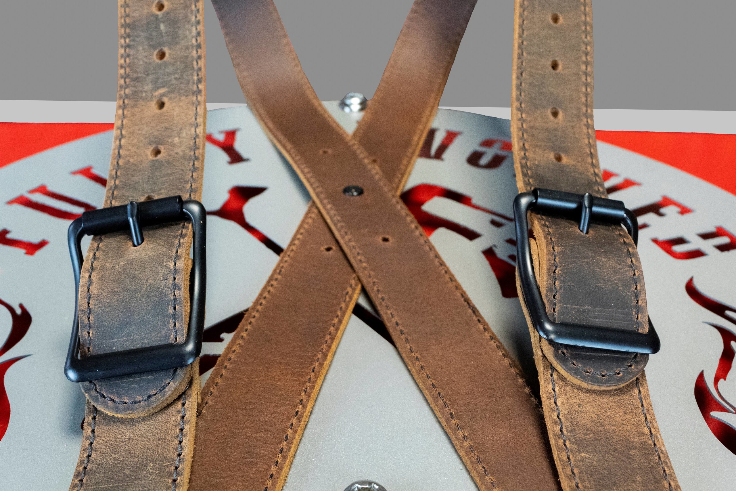 Rustic Smoke Leather X-Back Suspenders for Firefighters by Fully ...