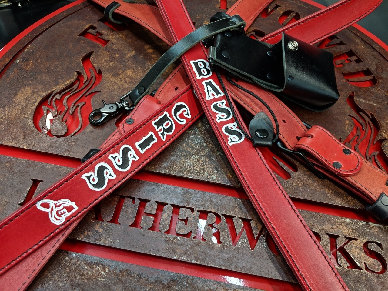 Red Custom Leather Firefighter Radio Strap