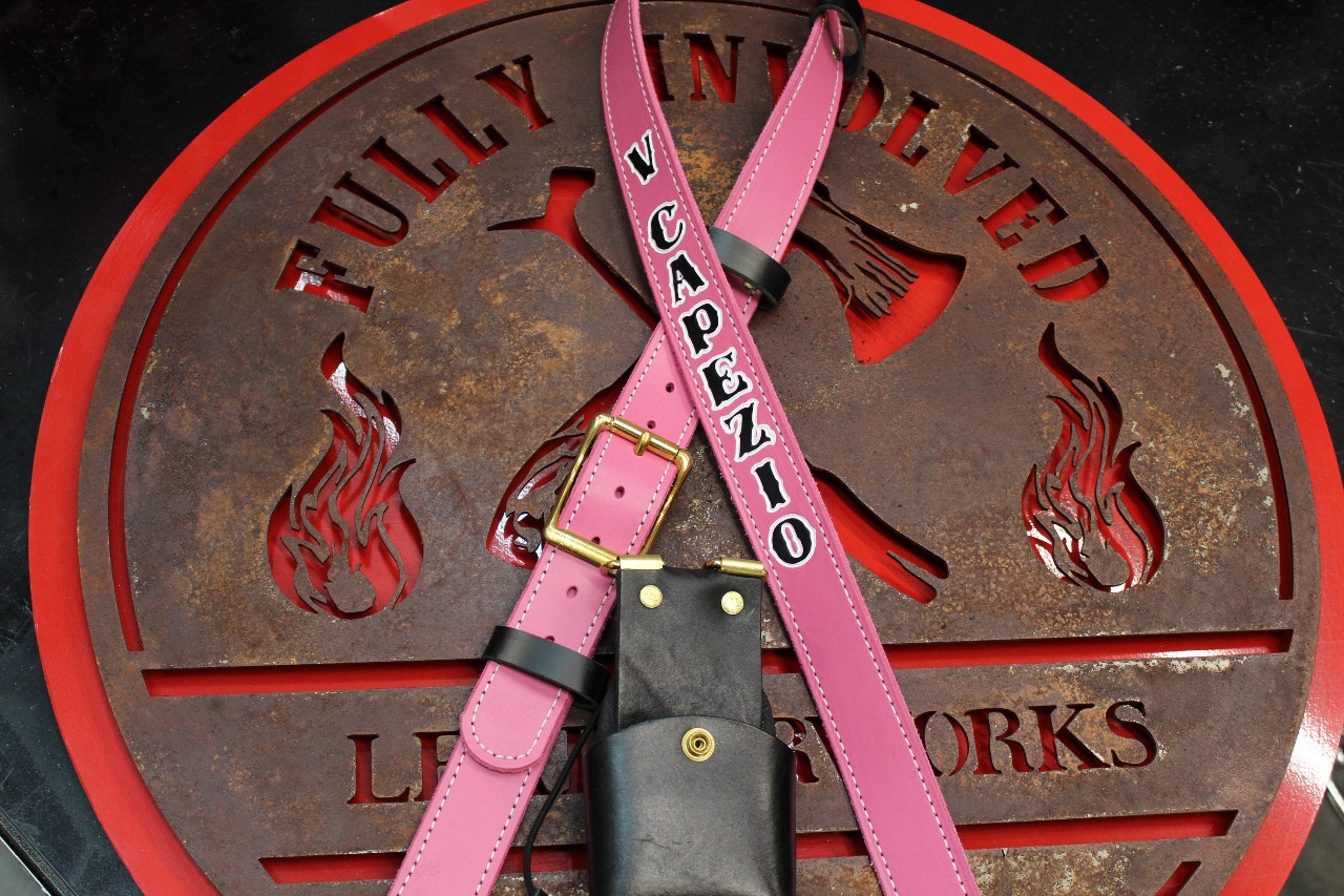 Pink Custom Handmade Leather Radio Strap with Anti-Sway Strap And Radio ...