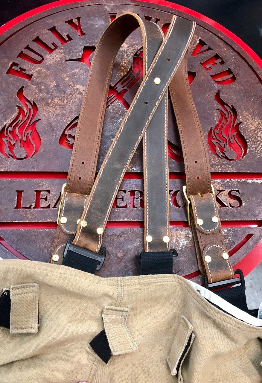 Rustic Brown Leather X-Back Suspenders for Firefighters by Fully ...