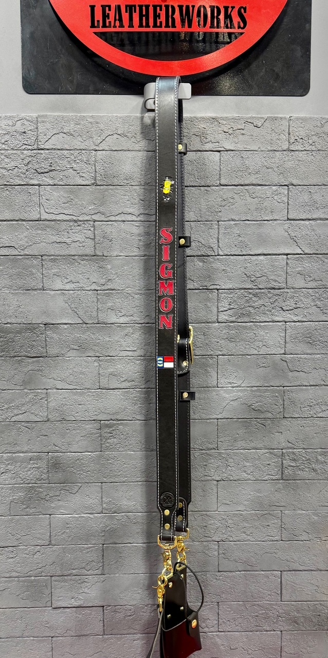 Black Custom Leather Firefighter Radio Strap with Holster