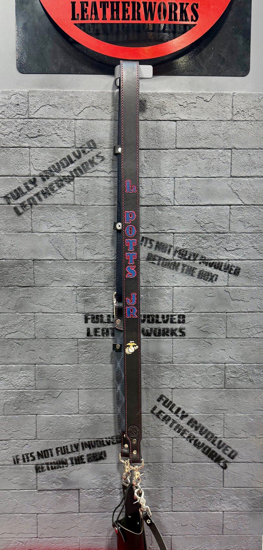 Black Custom Leather Firefighter Radio Strap with Holster