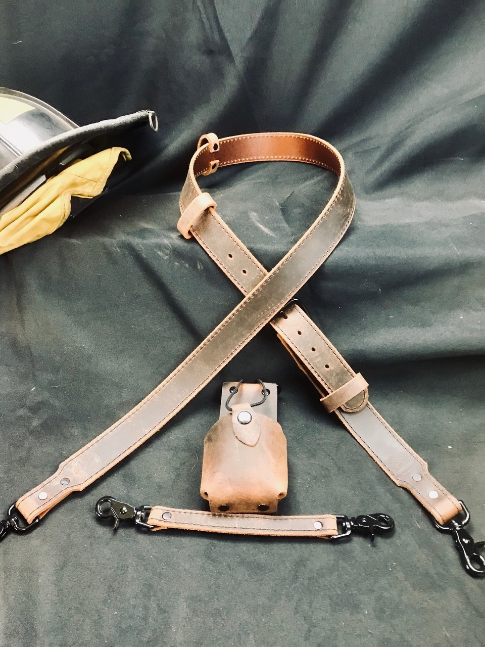 Rustic Smoke Leather Firefighter Radio Strap with Holster