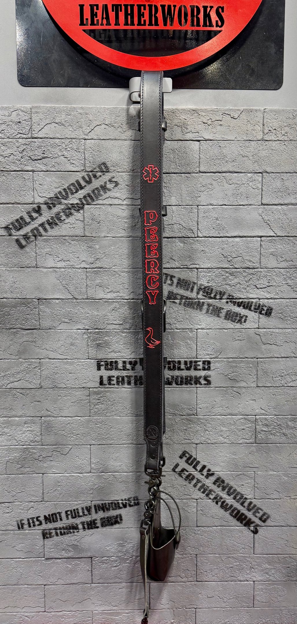 Black Custom Leather Firefighter Radio Strap with Holster