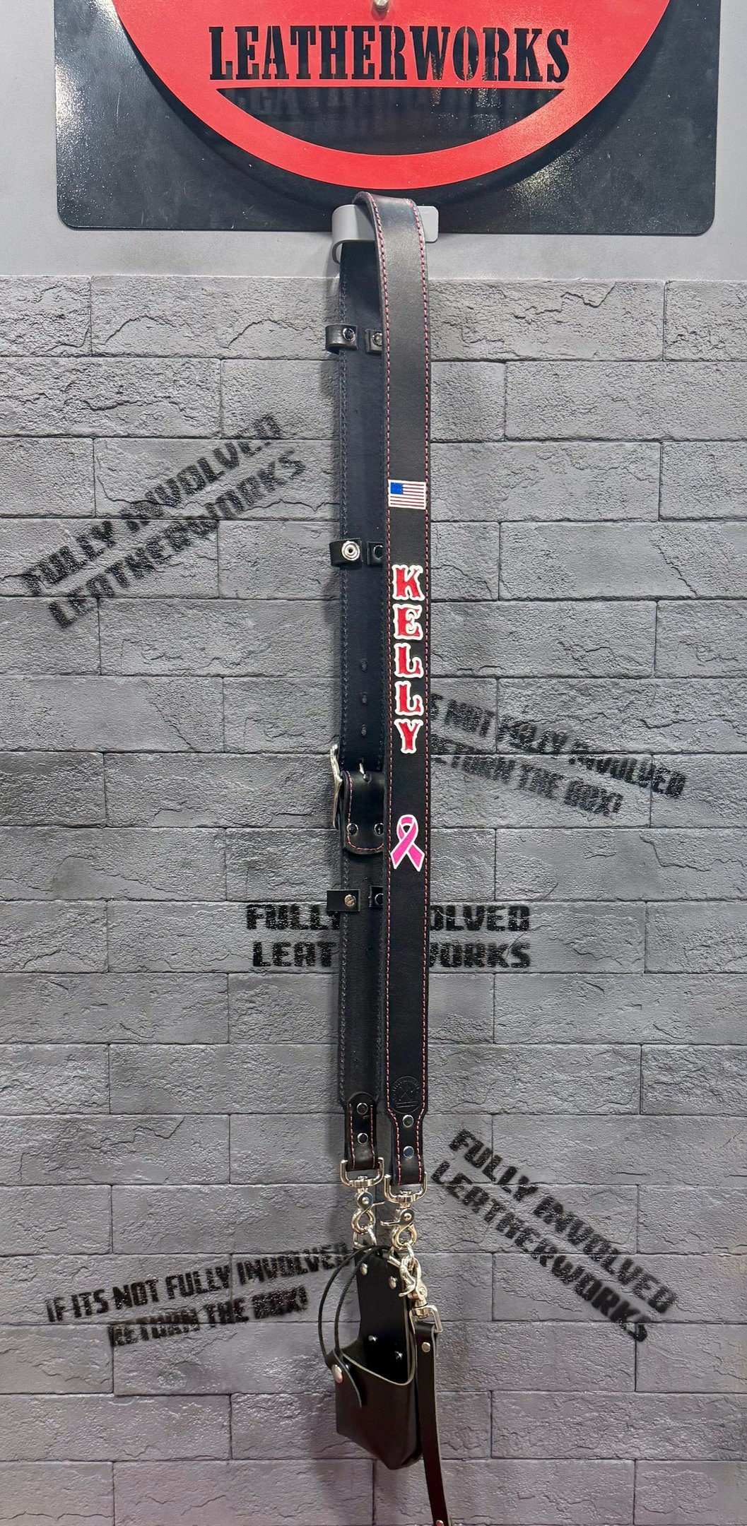 Black Custom Leather Firefighter Radio Strap with Holster