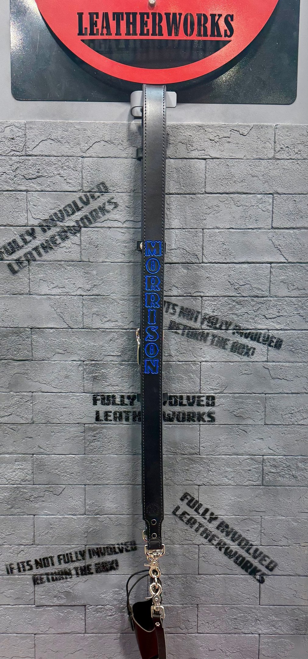 Black Custom Leather Firefighter Radio Strap with Holster