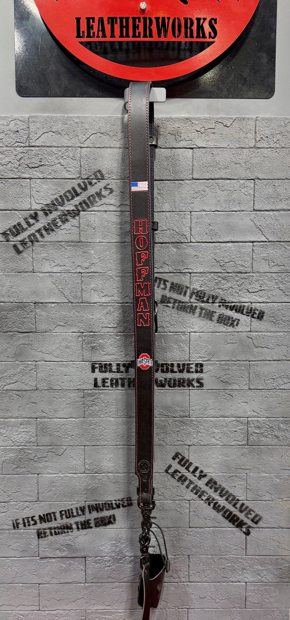 Black Custom Leather Firefighter Radio Strap with Holster