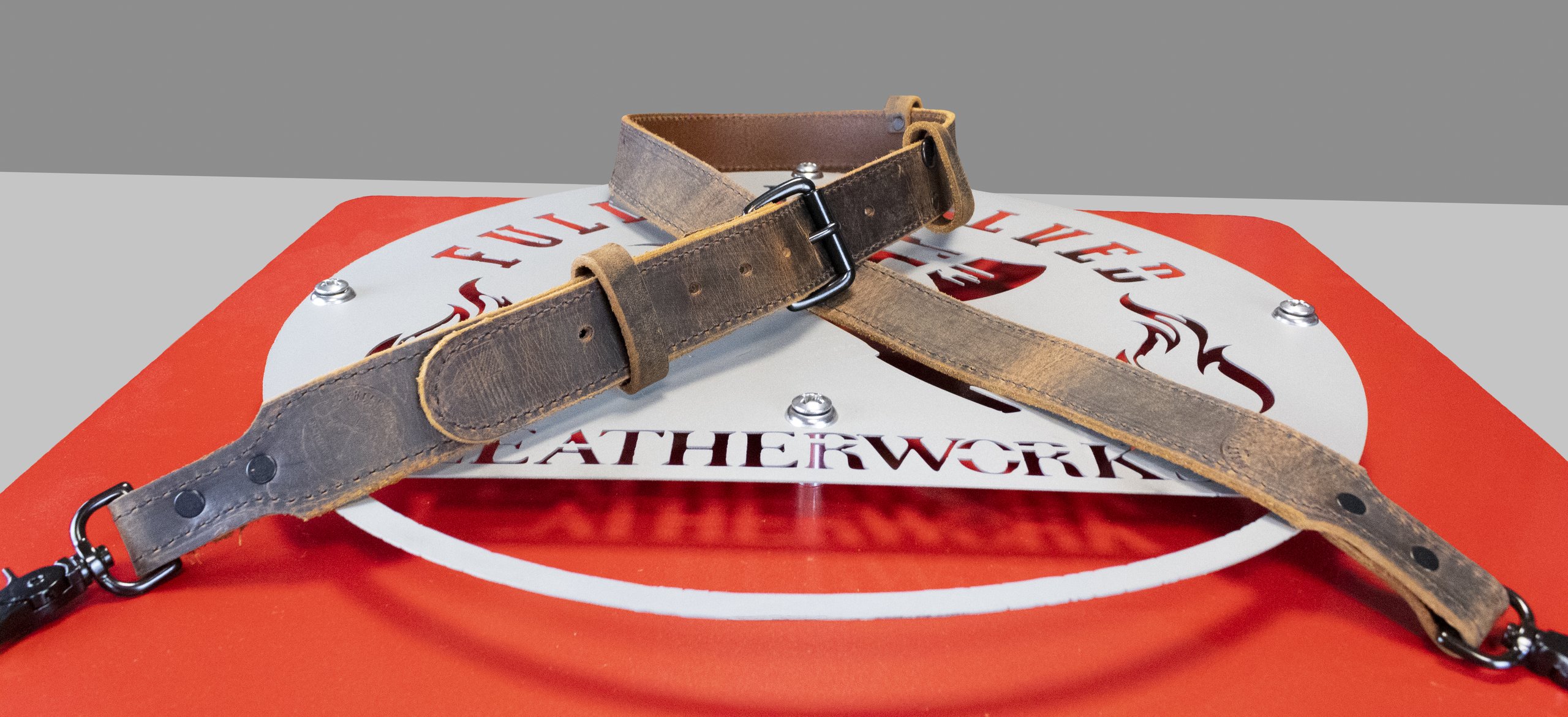Rustic Smoke Leather Firefighter Radio Strap with Holster