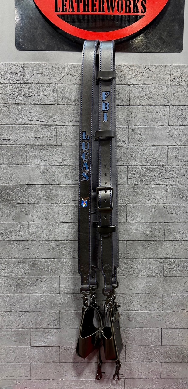 Black Custom Leather Firefighter Radio Strap with Holster