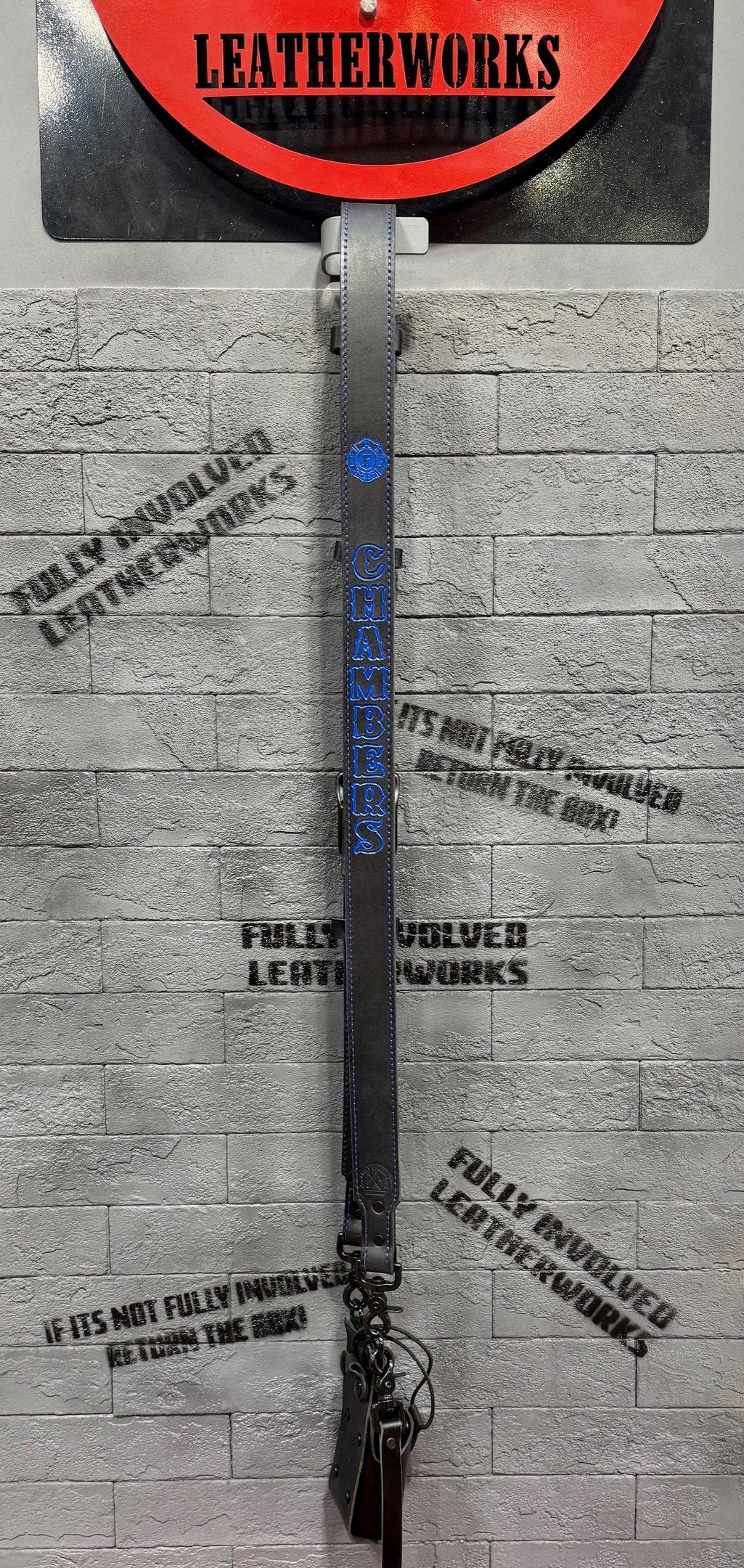 Black Custom Leather Firefighter Radio Strap with Holster