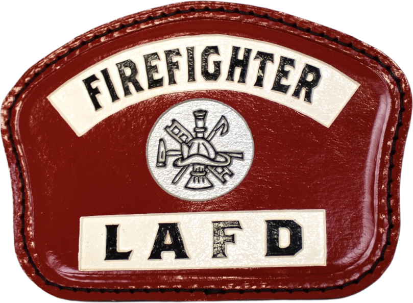 Modern Fire Helmet Custom Leather Shield Front by Fully Involved ...