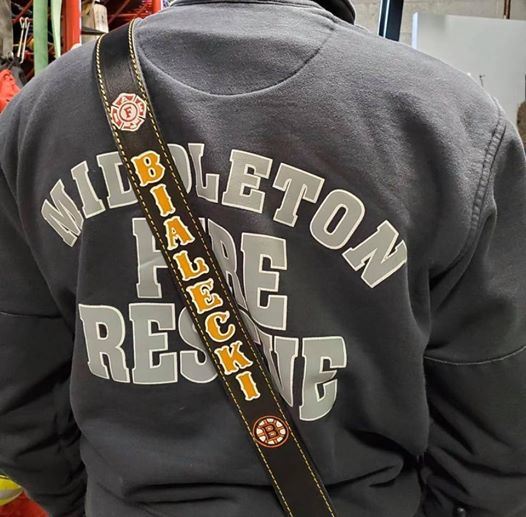 Black Custom Leather Firefighter Radio Strap with Holster