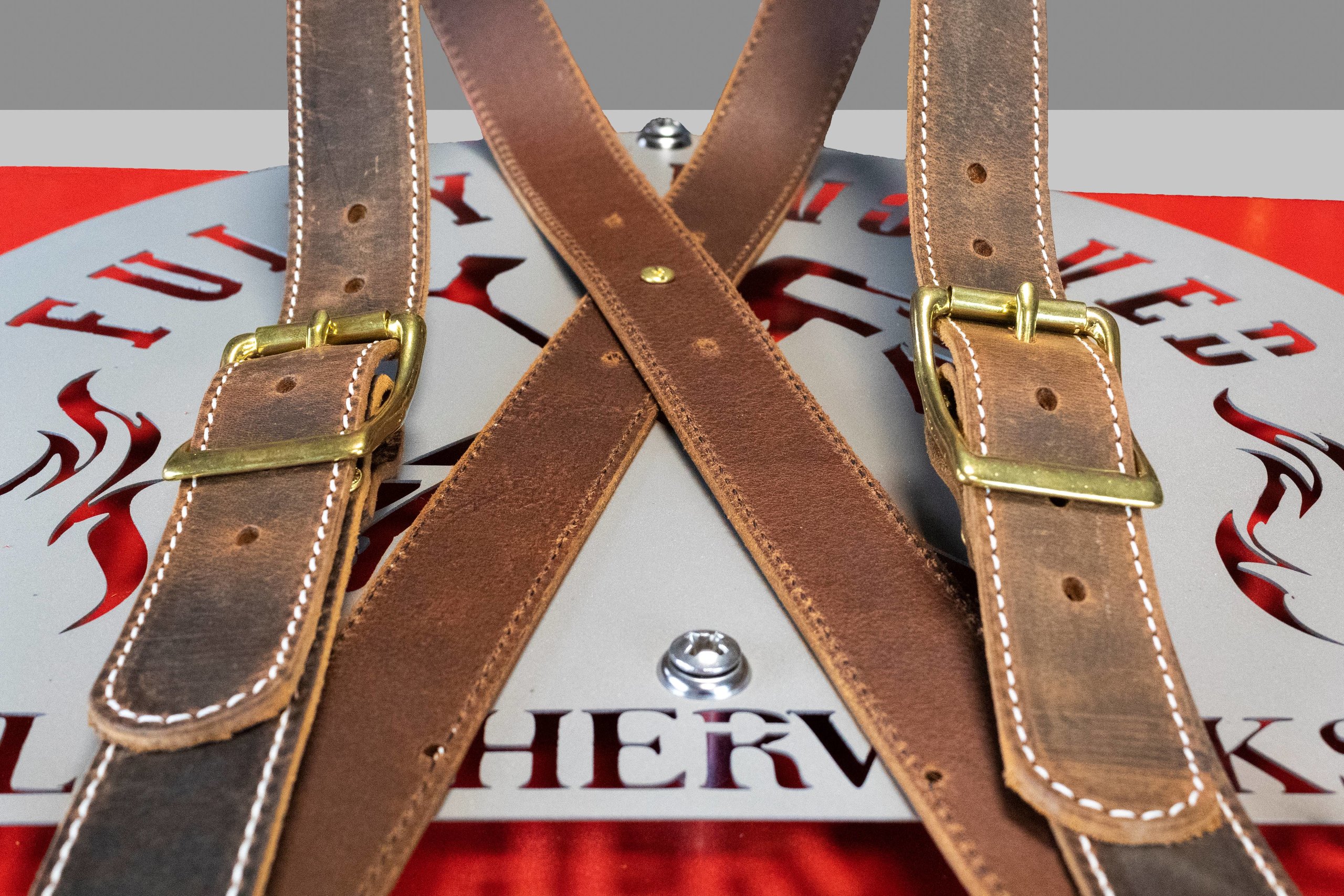 Rustic Brown Leather X-Back Suspenders for Firefighters by Fully ...
