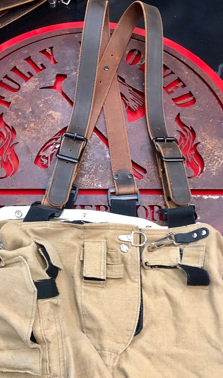 Rustic Smoke Leather X-Back Suspenders for Firefighters by Fully ...