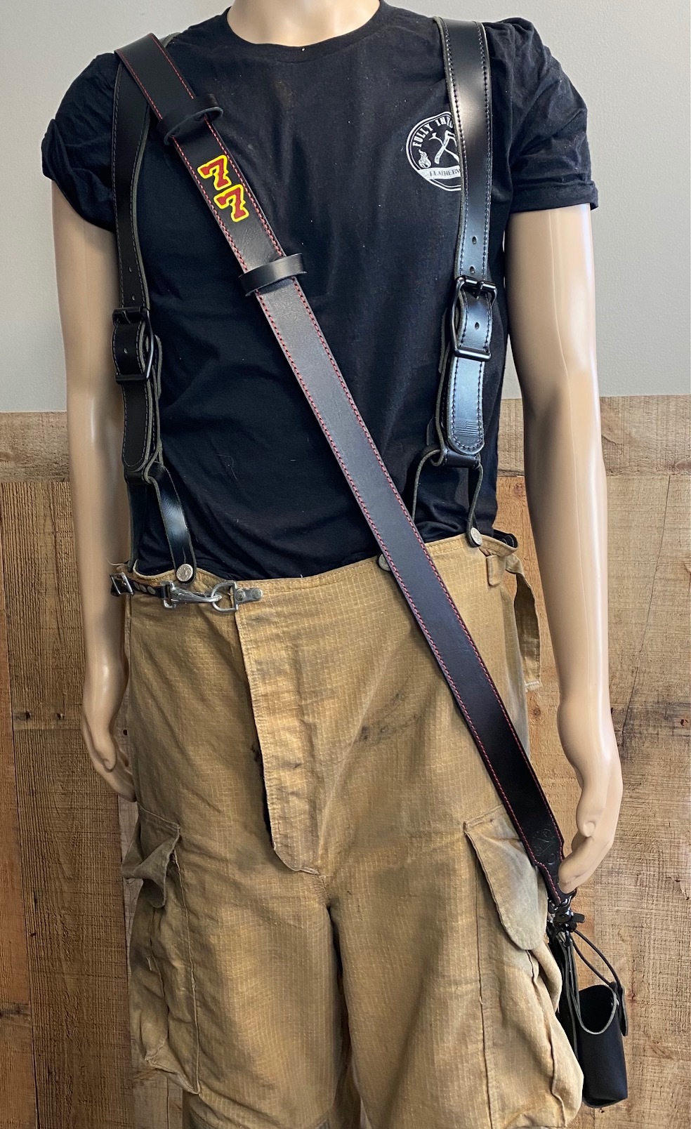 Black Buckle less Custom Leather Radio Strap with Radio Holster