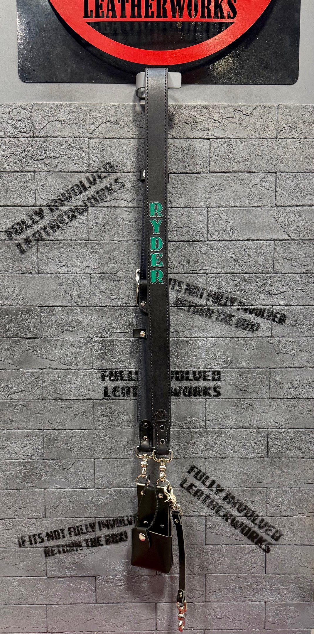 Black Custom Leather Firefighter Radio Strap with Holster