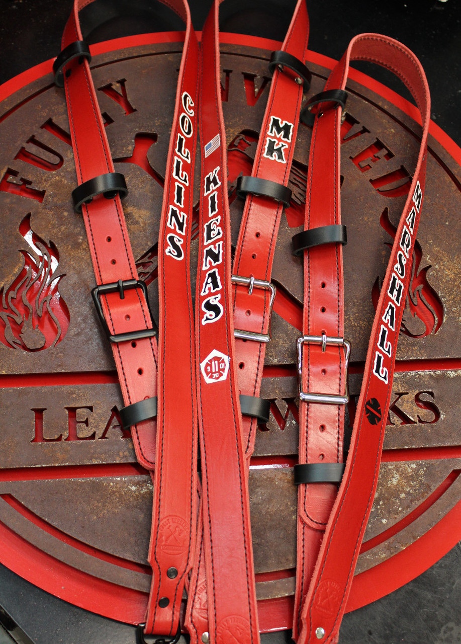 Red Custom Leather Firefighter Radio Strap
