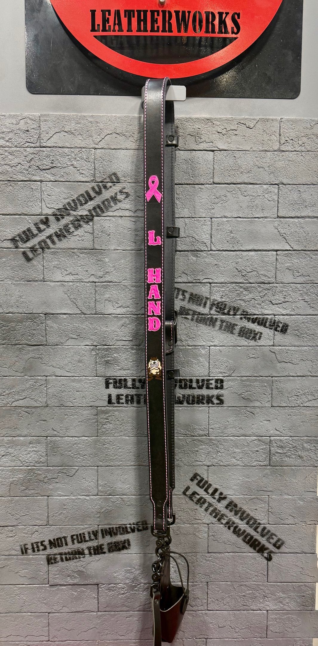 Black Custom Leather Firefighter Radio Strap with Holster