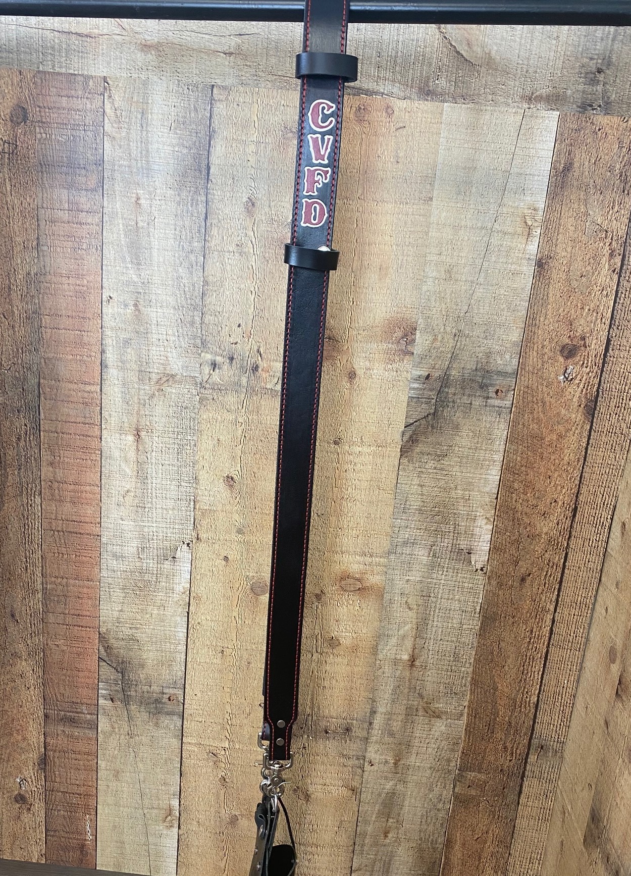 Black Buckle less Custom Leather Radio Strap with Radio Holster