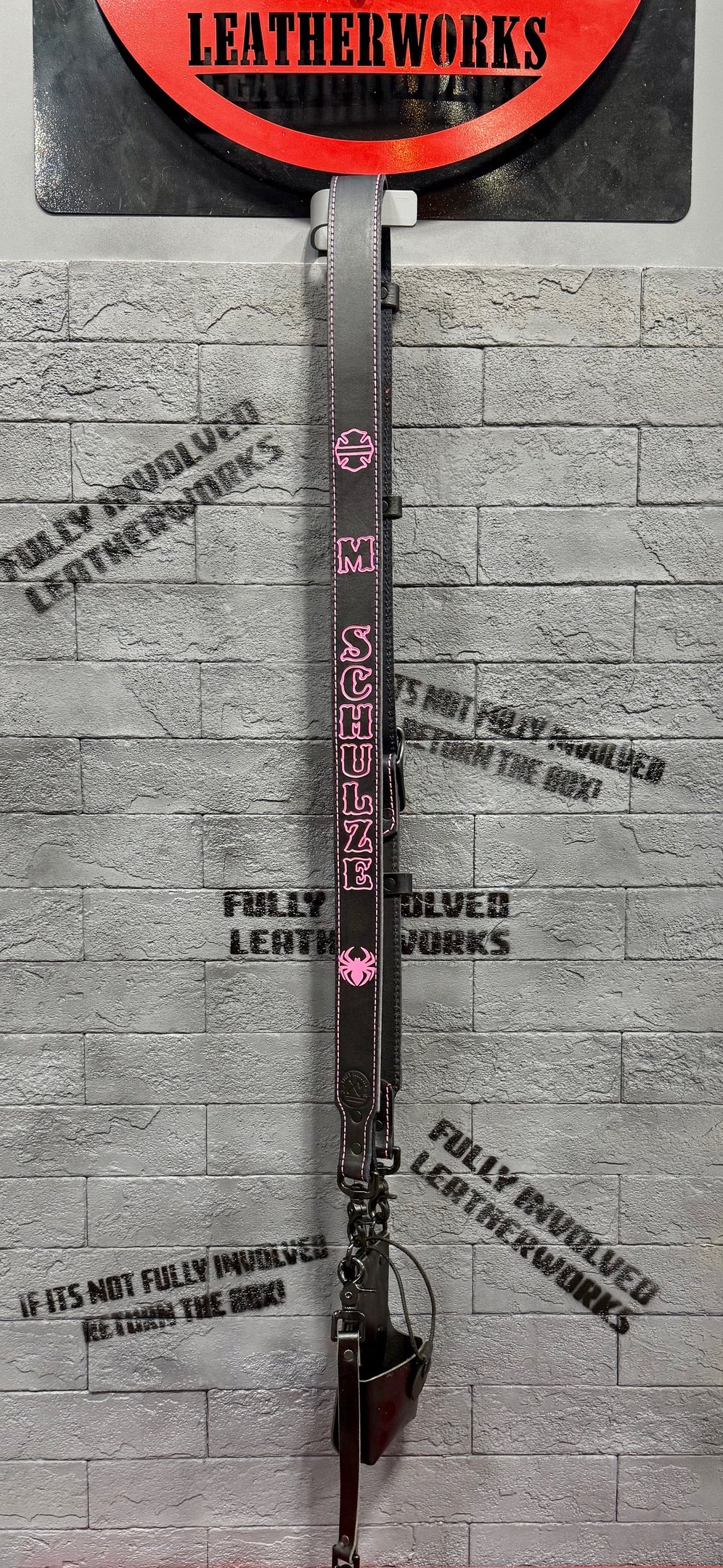 Black Custom Leather Firefighter Radio Strap with Holster