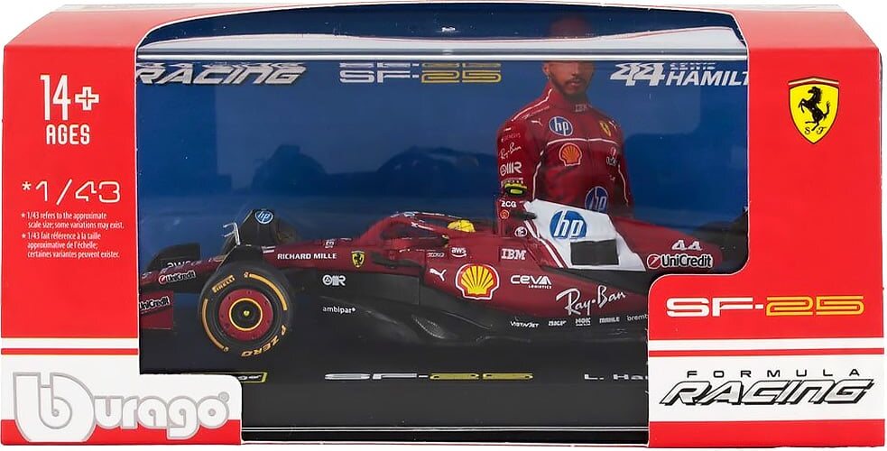 2025 LEWIS HAMILTON FERRARI #44 WITH PILOT AND SHOWCASE in 1:43 scale ...