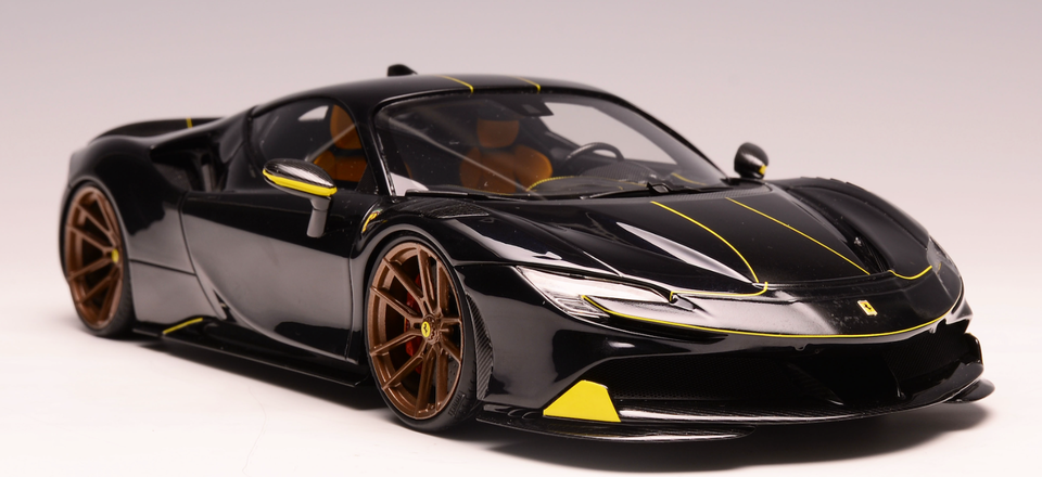 Ferrari SF90 NOVITEC black/yellow w Leather Base in 1:18 scale by Fine ...