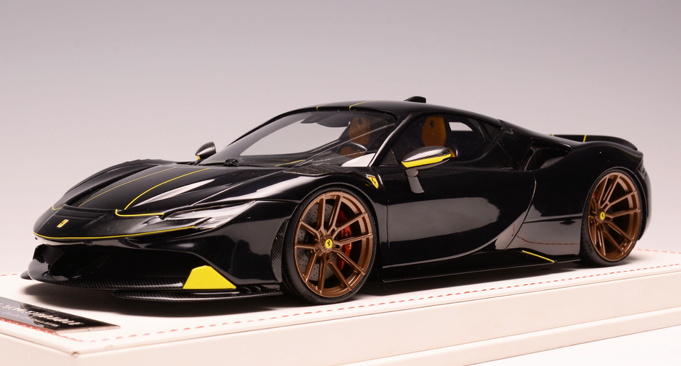 Ferrari SF90 NOVITEC black/yellow w Leather Base in 1:18 scale by Fine ...