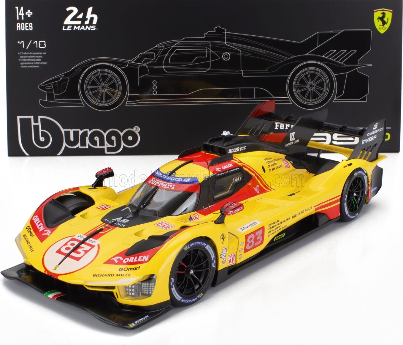 Ferrari 499P 3.0L Turbo V6 Team AF Corse #83 2024 Le Mansin 1:18 scale ...