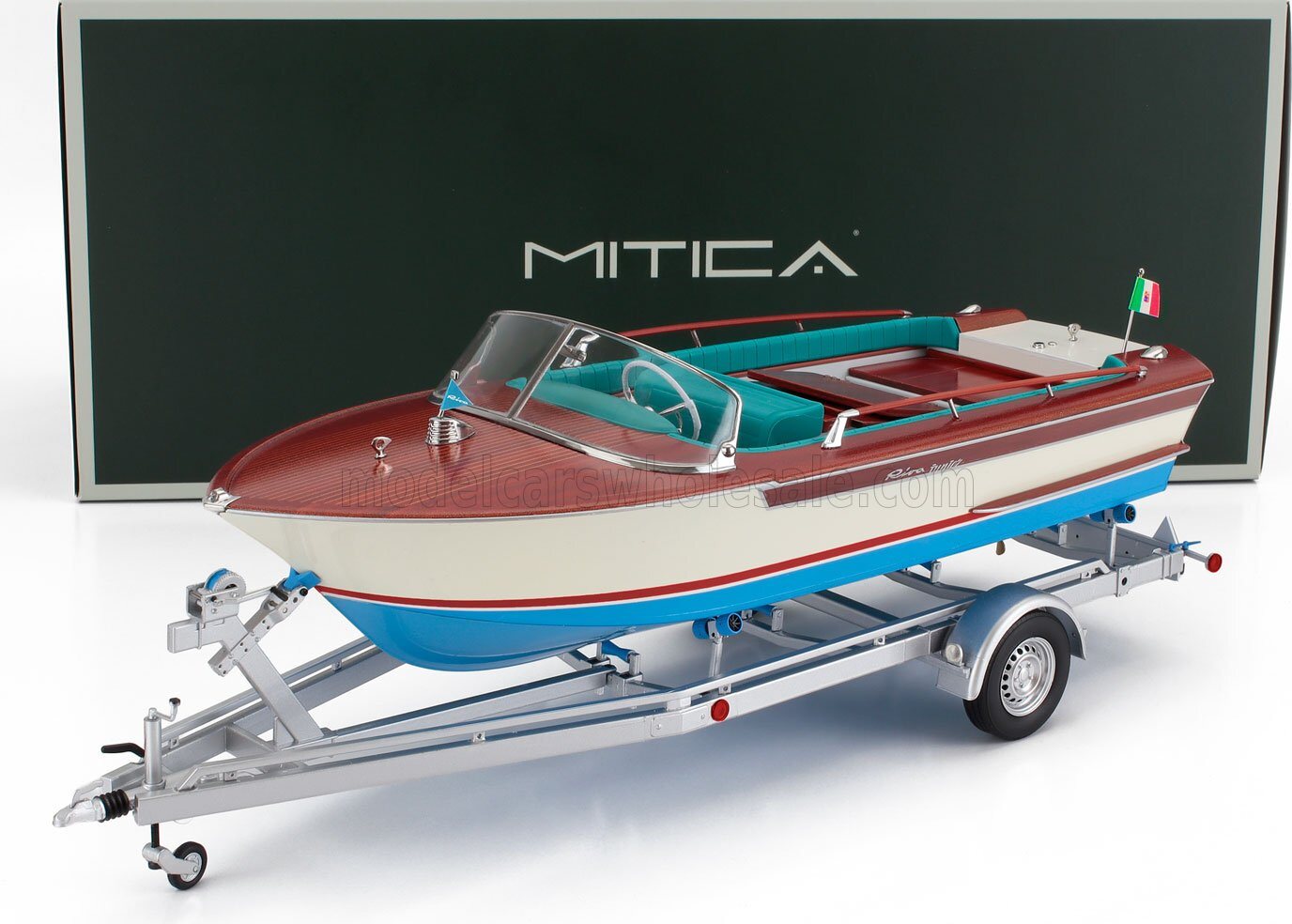 1966 Riva Junior Motorboat Ivory/Sea Blue in 1:18 scale by Mitica