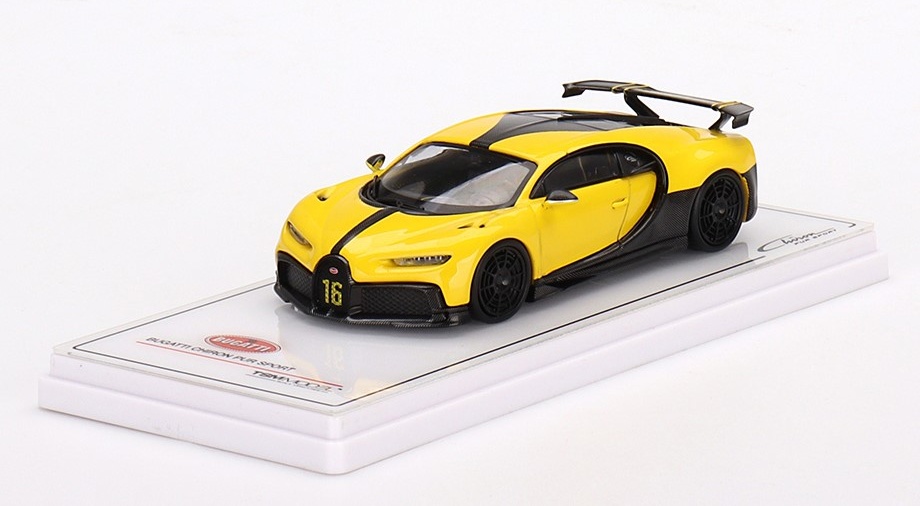 Bugatti Chiron Pur Sport Yellow in 1:43 scale by True Scale Miniatures