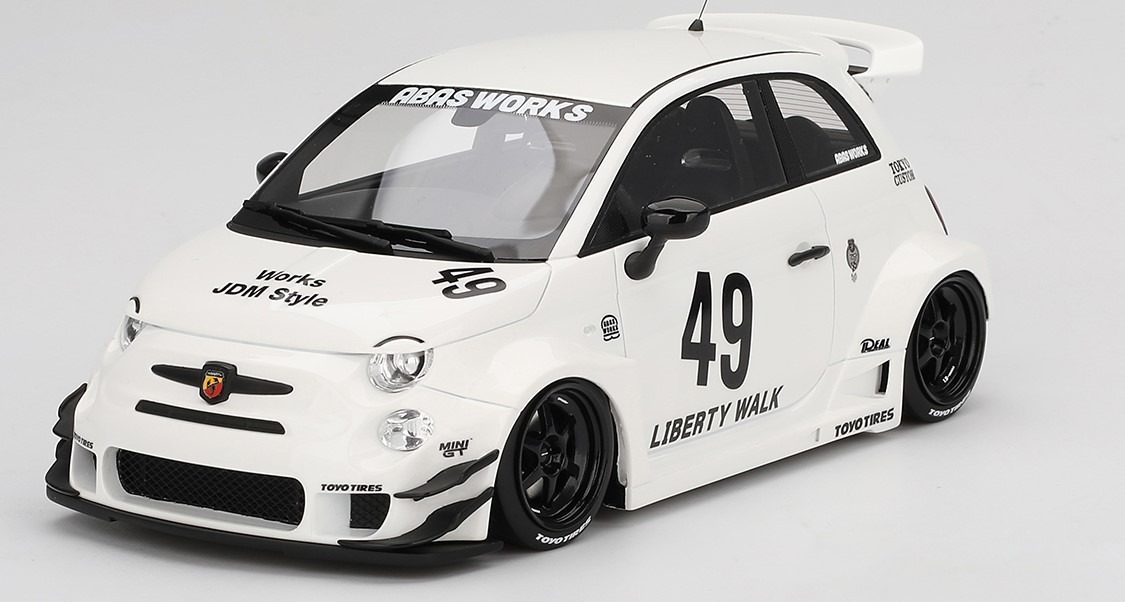 LB-WORKS x Abas Works Abarth 595 Gara White in 1:18 scale by Topspeed