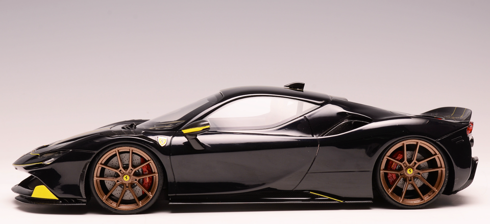 Ferrari SF90 NOVITEC black/yellow w Leather Base in 1:18 scale by Fine ...