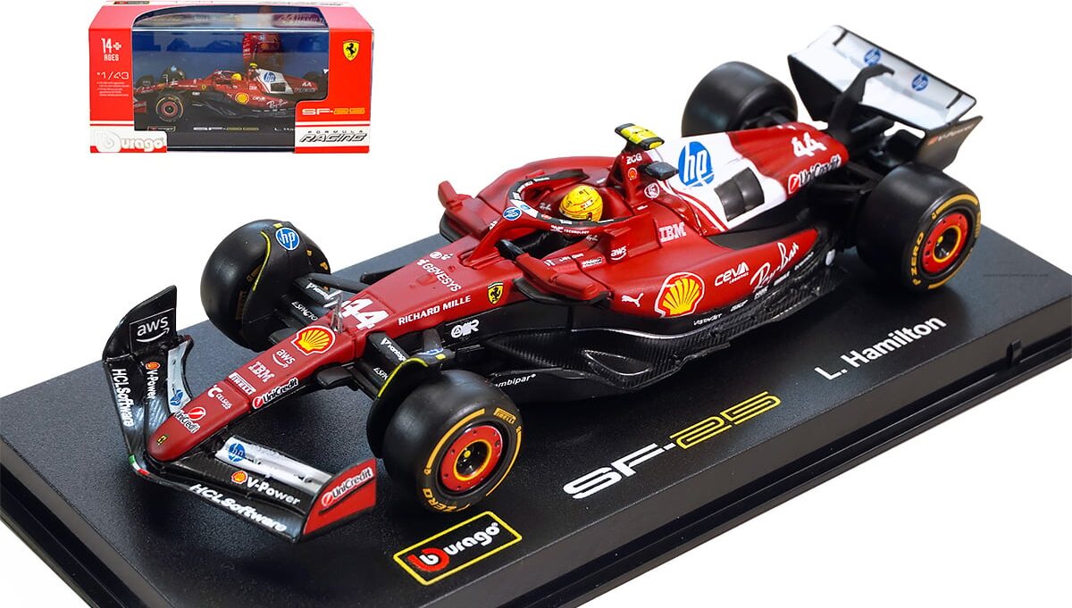 2025 LEWIS HAMILTON FERRARI #44 WITH PILOT AND SHOWCASE in 1:43 scale ...