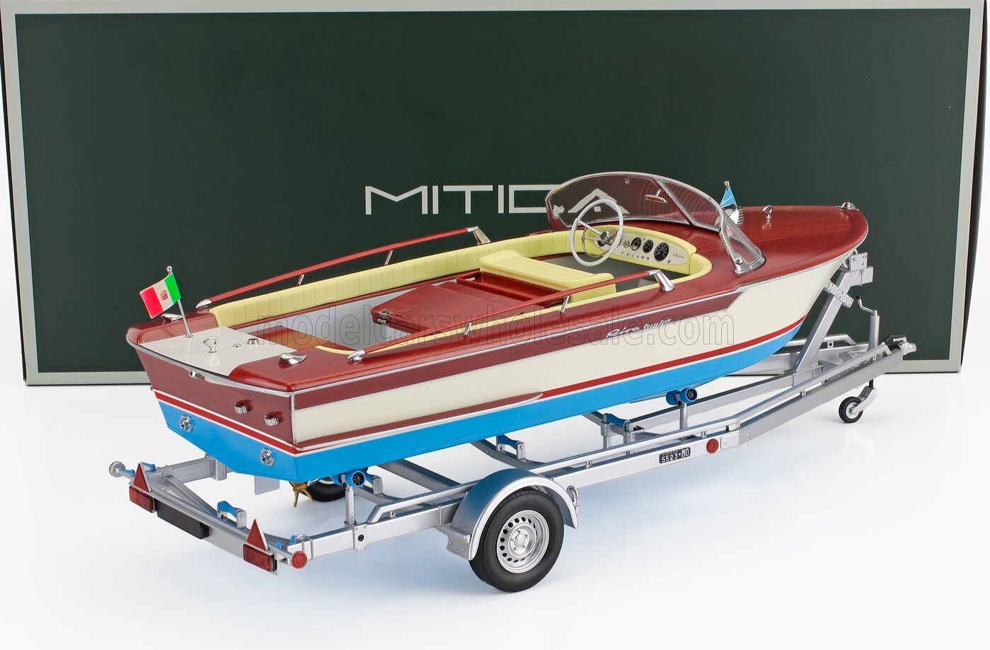 1966 Riva Junior Motorboat Ivory/Yellow in 1:18 scale by Mitica