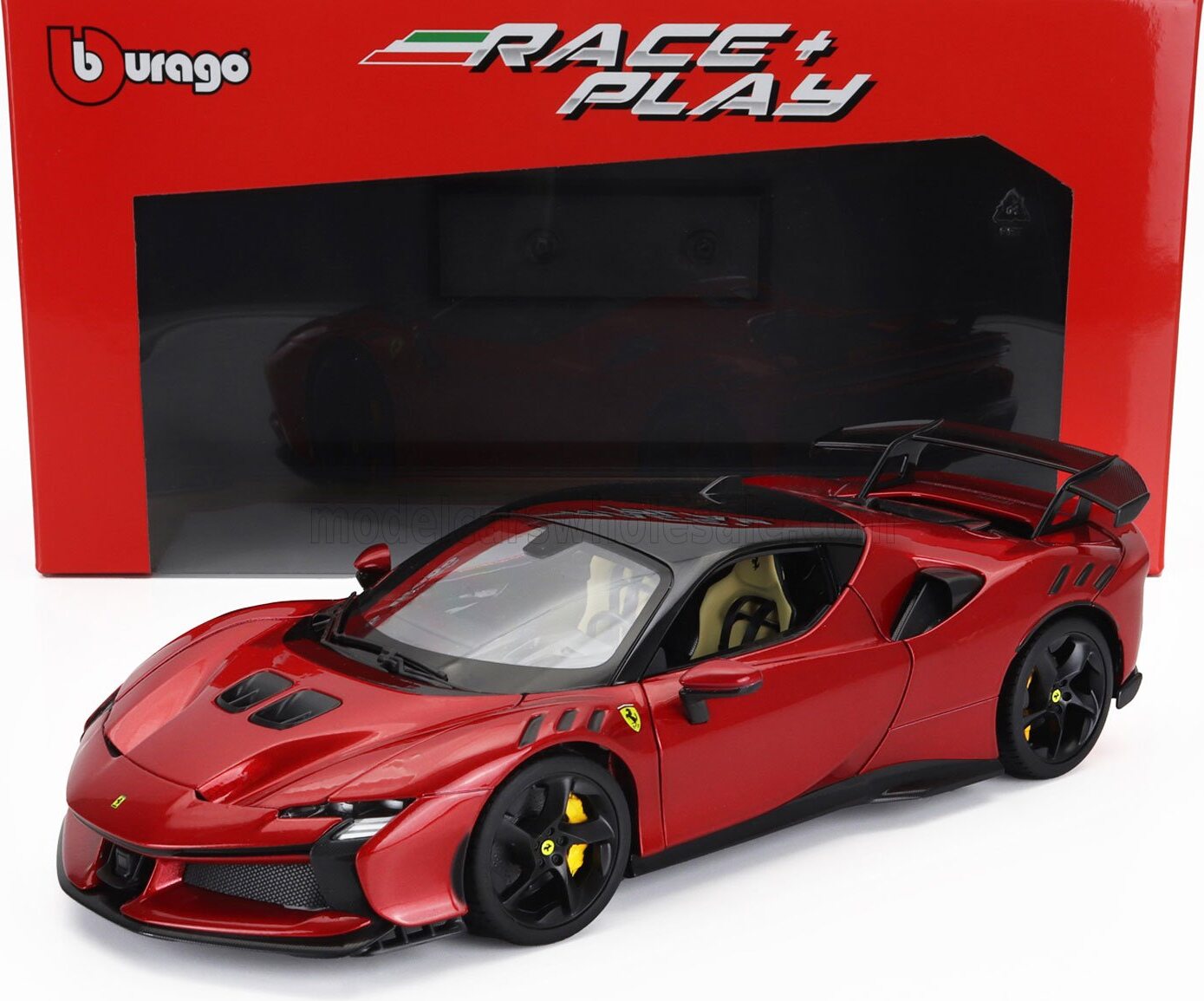 2024 Ferrari SF90 XX Stradale Red Metallic/Black in 1:18 scale by Bburago